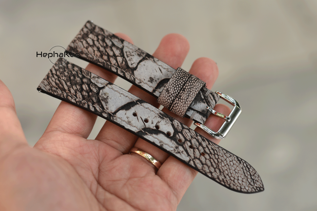 Bespoke Grey Ostrich Leather Watch Strap Handmade OS01 - Hephakee