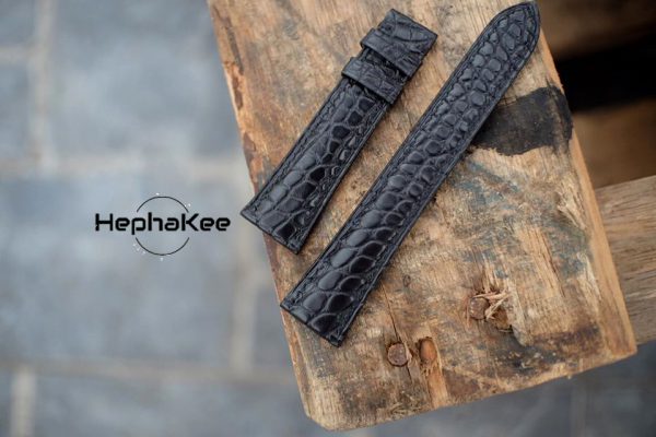 Bespoke Black Crocodile Leather Watch Strap Handmade C18 - Hephakee