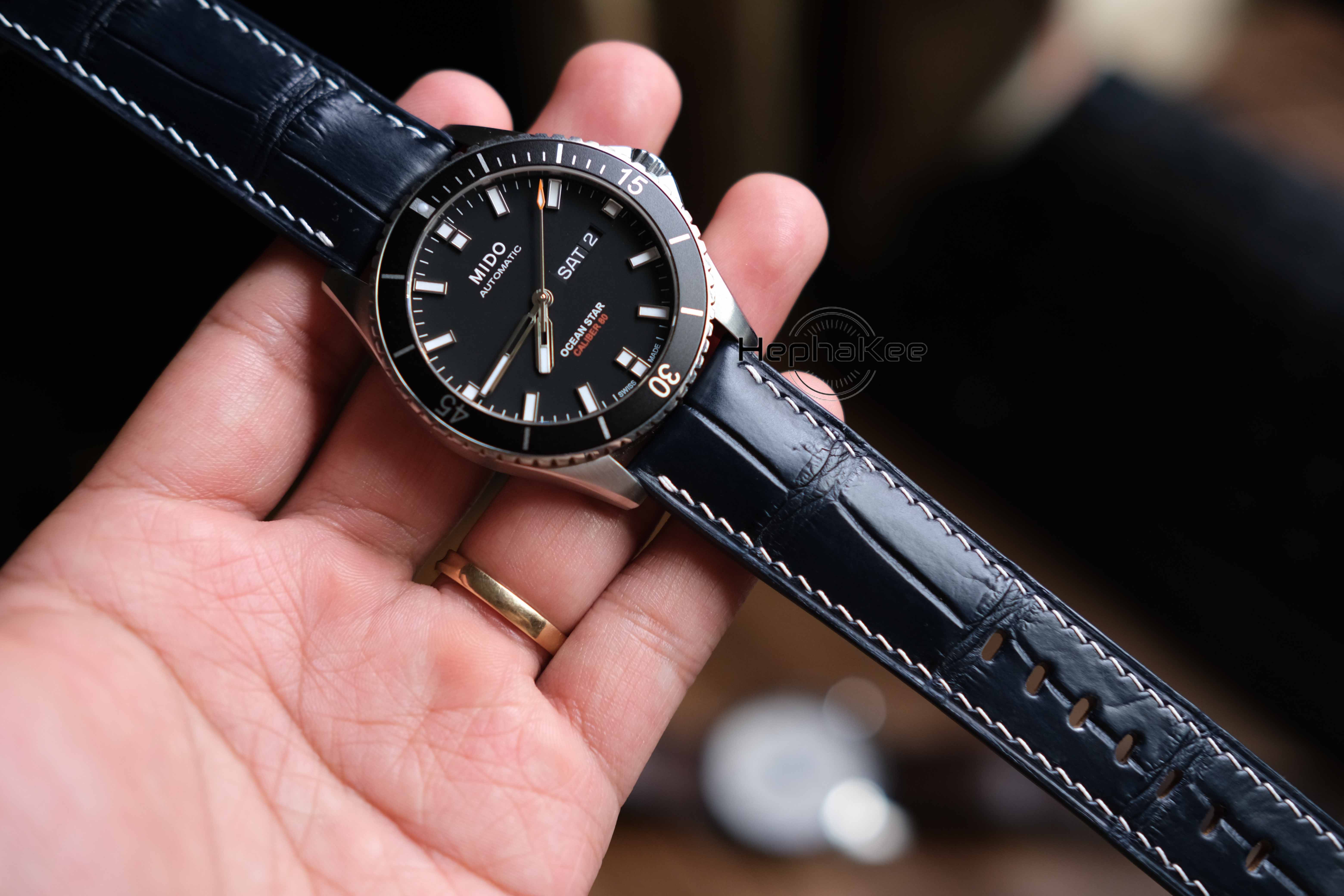 Bespoke Navy Blue Crocodile Leather Watch Strap Handmade C19 - Hephakee