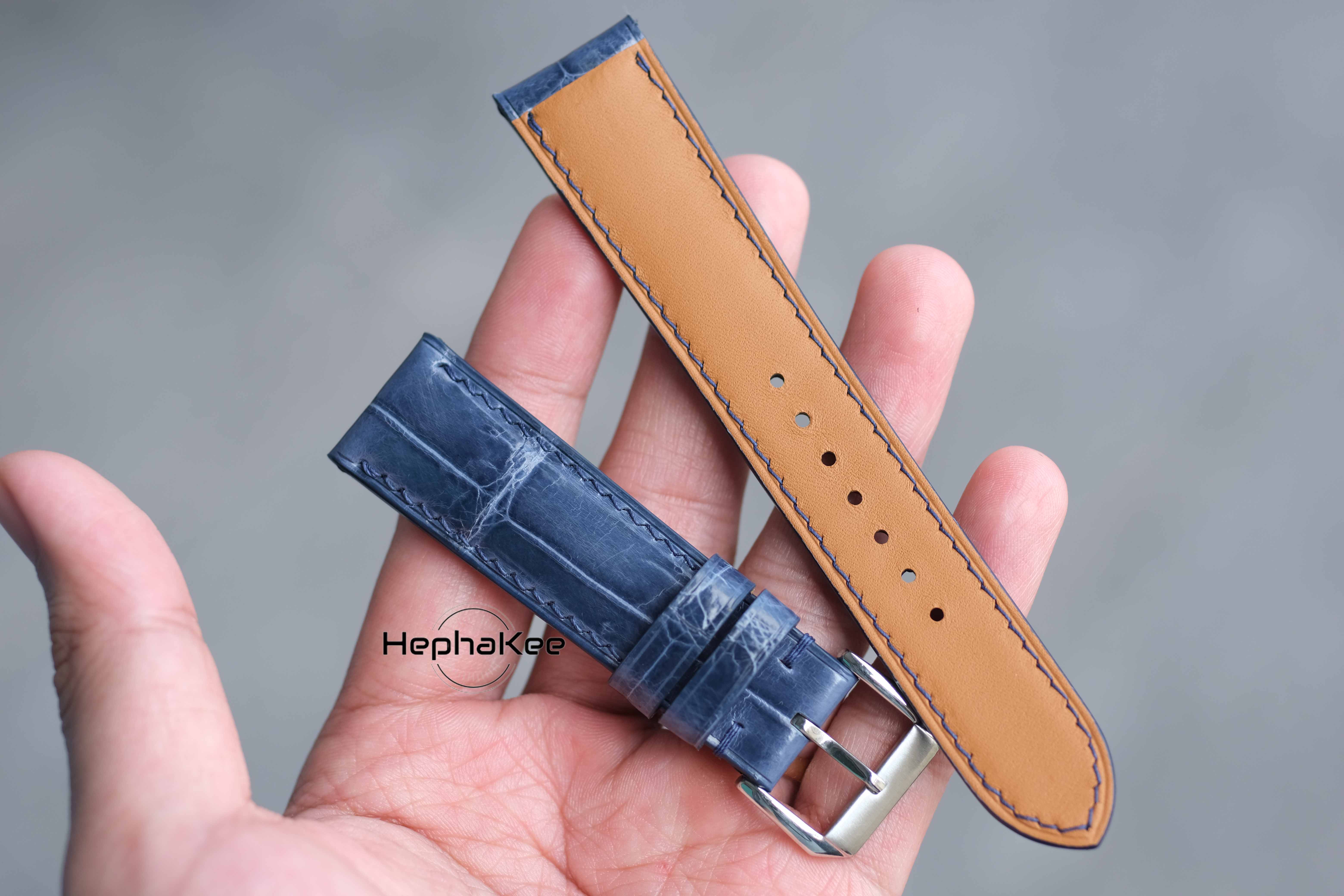 Bespoke Glossy Dark Blue Crocodile Leather Watch Strap Handmade C53 ...